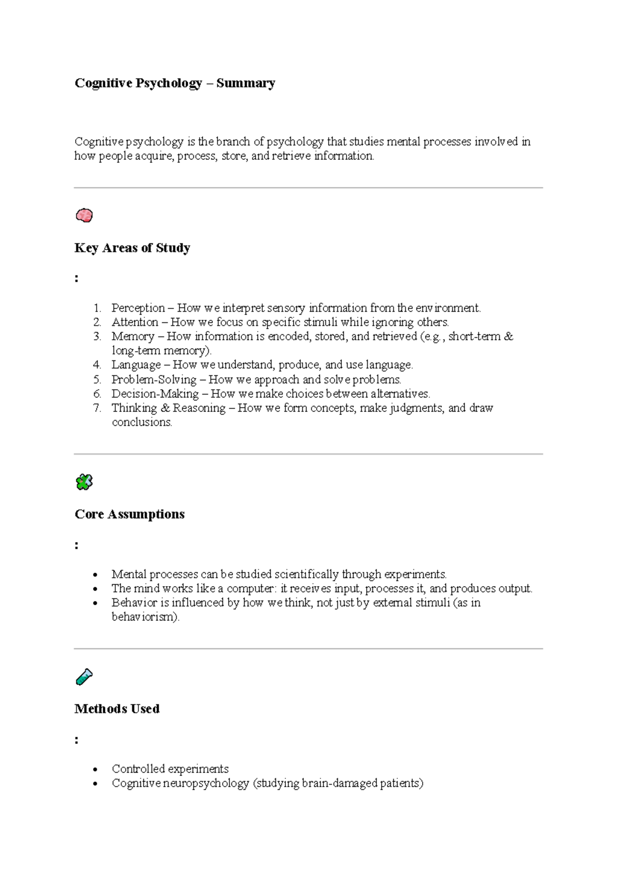 Cognitive Psychology Summary: Key Concepts & Methods Explained - Studocu