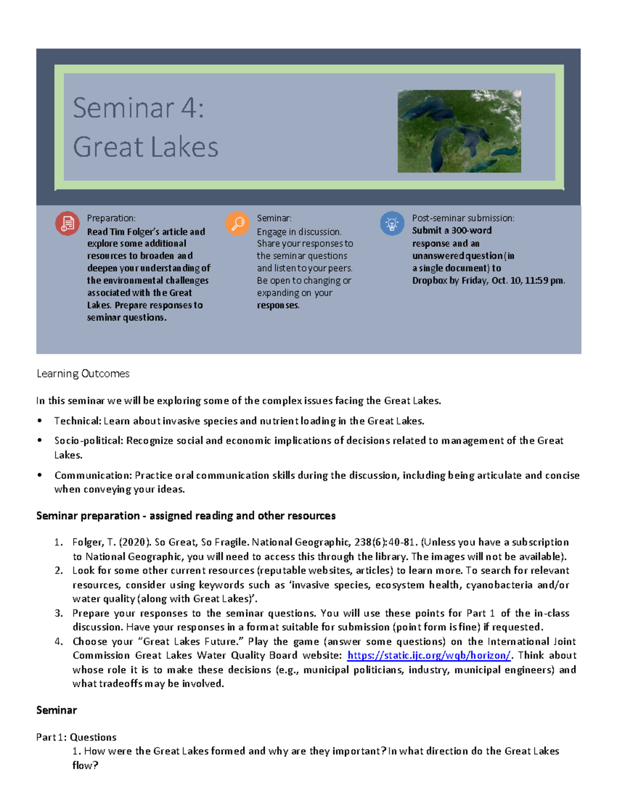 ENGG 2130 - Seminar 4: Great Lakes Environmental Challenges F25 - Studocu