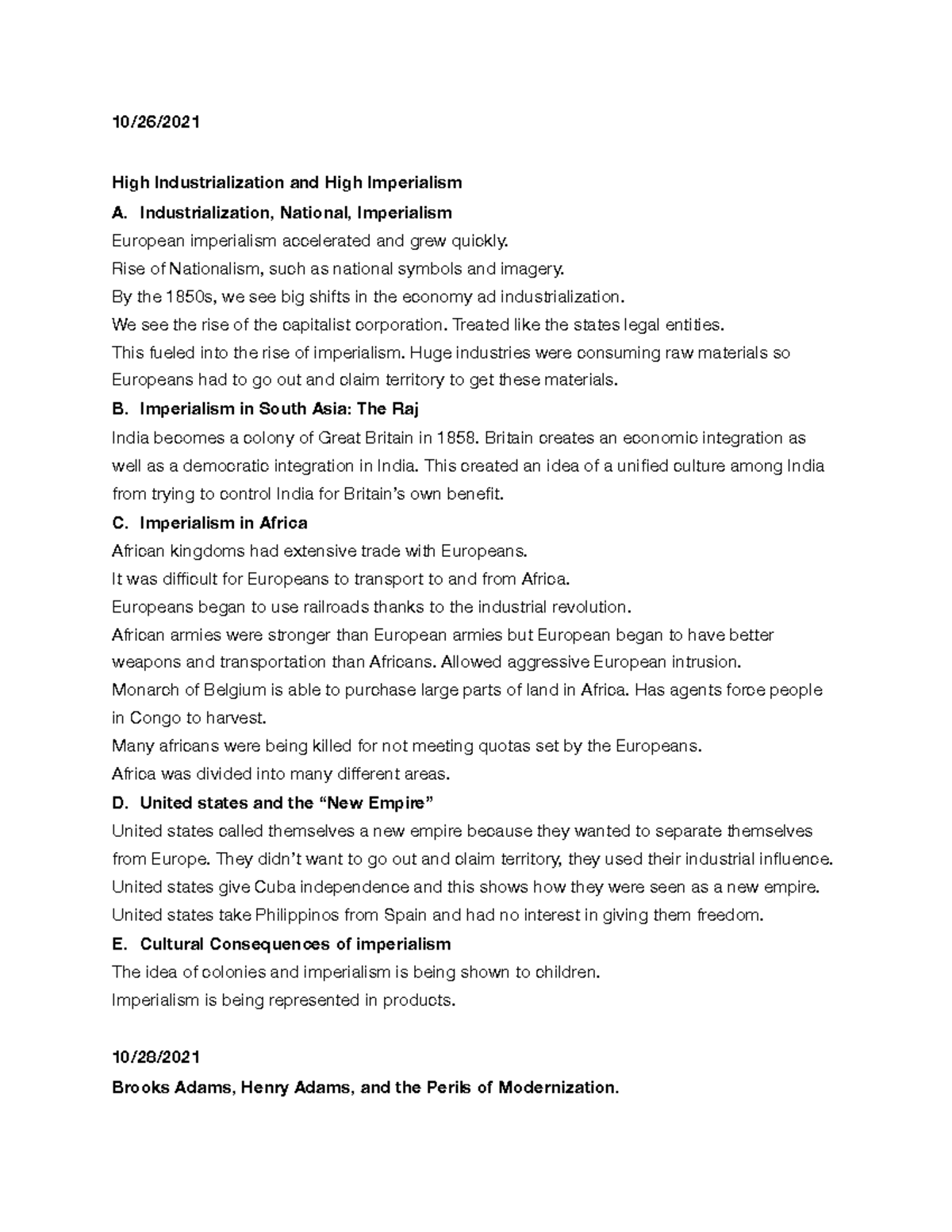 HIS 1003 Notes: Industrialization and Imperialism Overview - Studocu