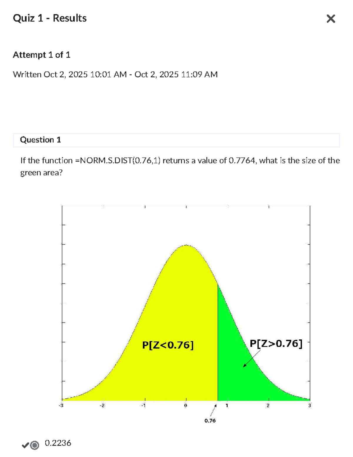 Quiz 1 Results - Statistics Course (Attempt 1) - Studocu