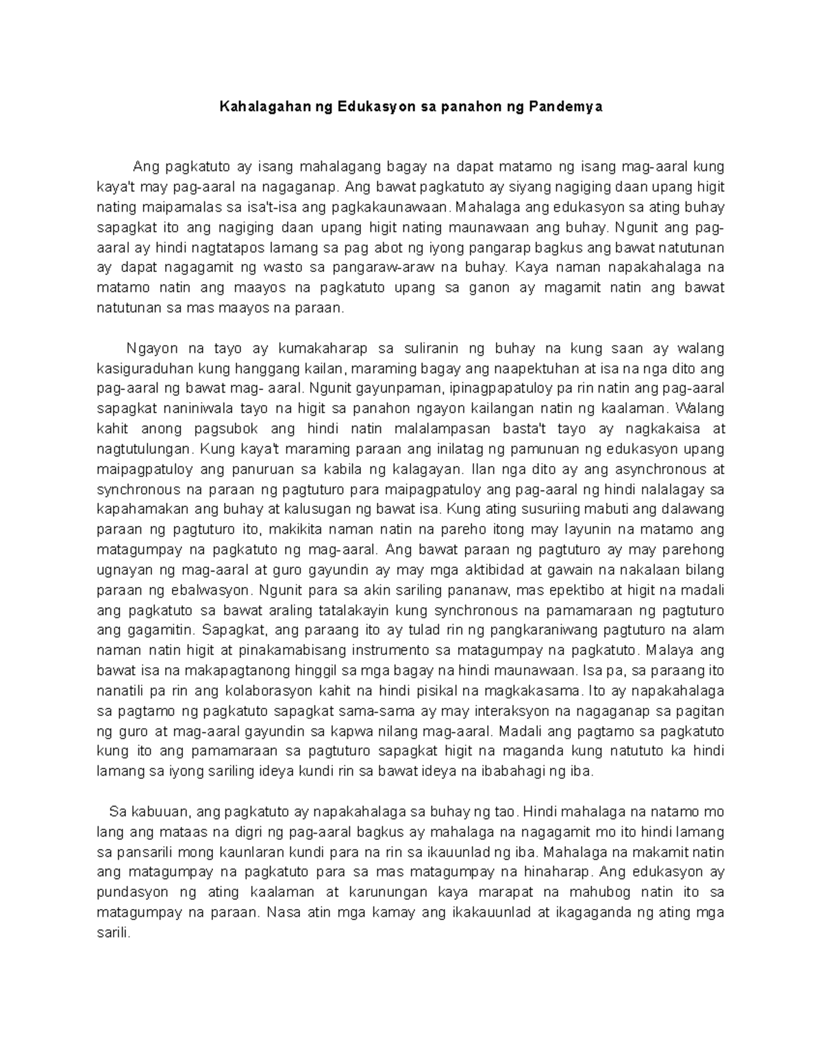 Kahalagahan ng Edukasyon sa Panahon ng Pandemya - Ang bawat pagkatuto ay siyang nagiging daan ...