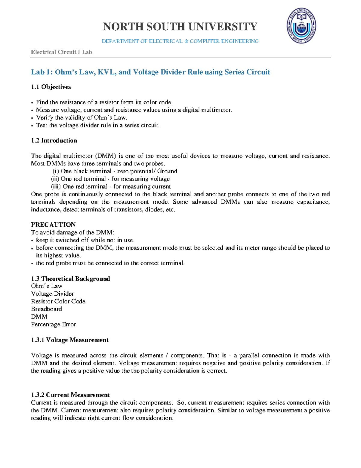 LAB REPORT EEE141 (1-7) - DEPARTMENT OF ELECTRICAL & COMPUTER ...