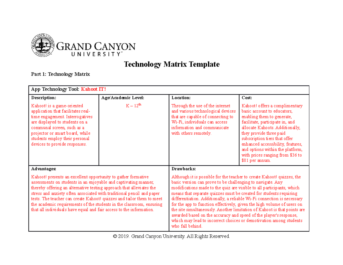 Week 5 Technology Matrix: K-12 Digital Learning Tools Overview - Studocu