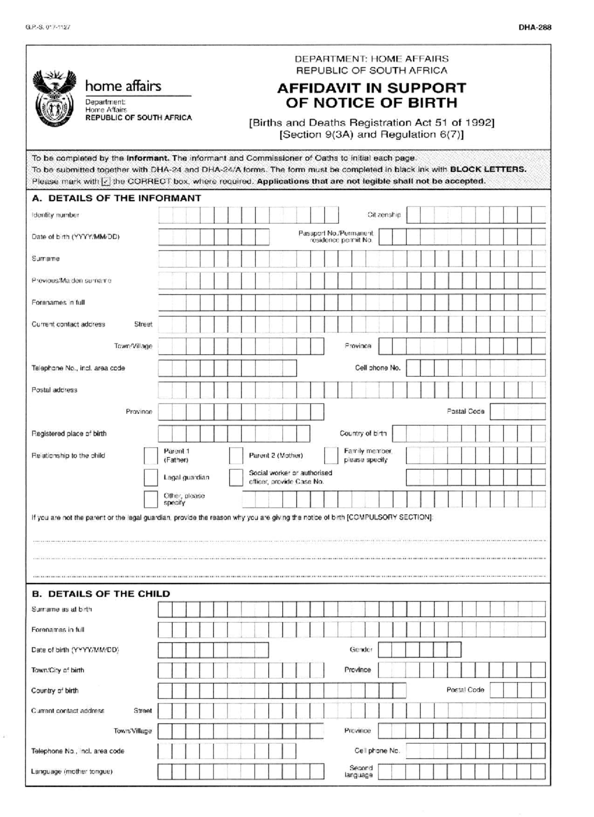 DHA-288 Notice of Birth Affidavit Submission Guidelines - Studocu