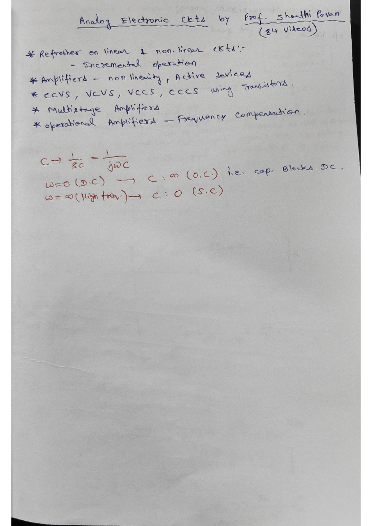 Analog Circuits Lecture Notes by Prof. Shanti Pavan - Studocu