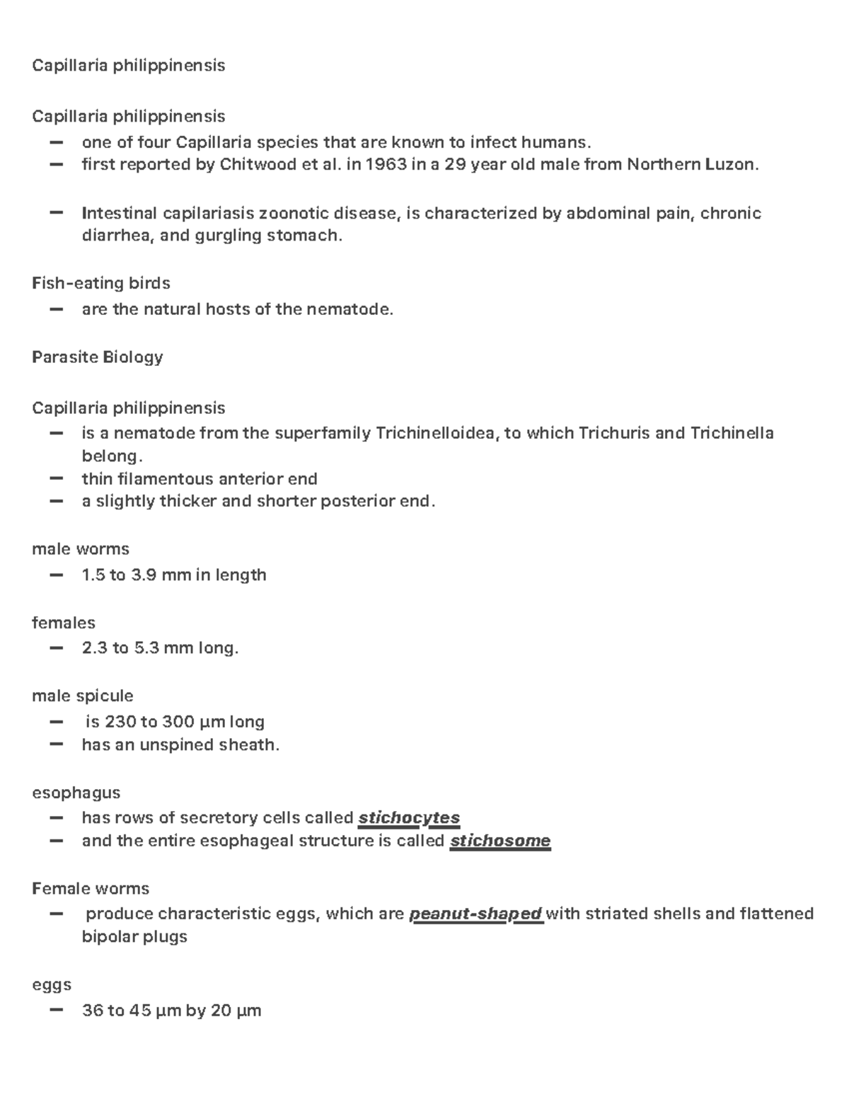 Capillaria philippinensis: Insights into Pathogenesis and Treatment ...