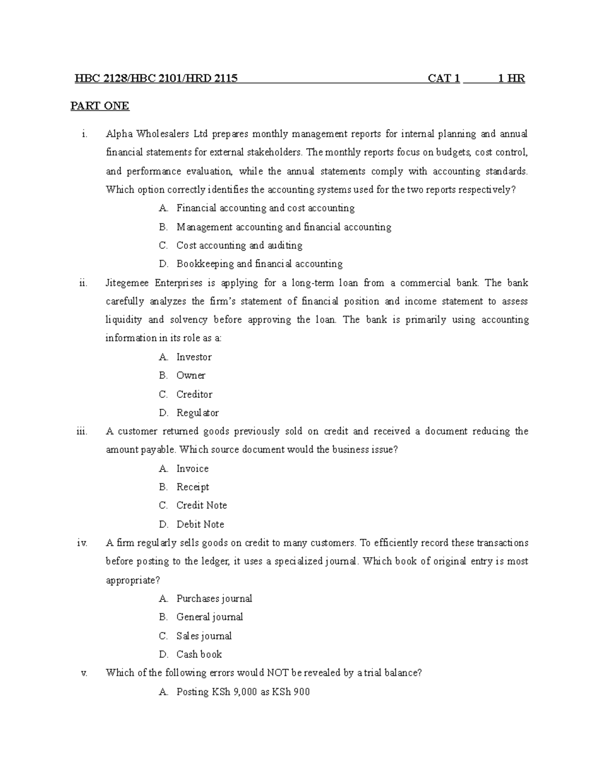 HBC 2115 CAT 1 - Accounting Systems and Financial Reporting Questions ...