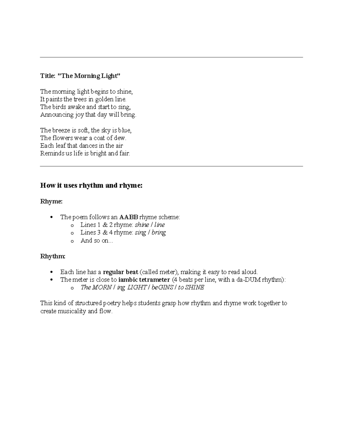 Rhythm and Rhyme - Practice Notes for Poetry Analysis - Studocu