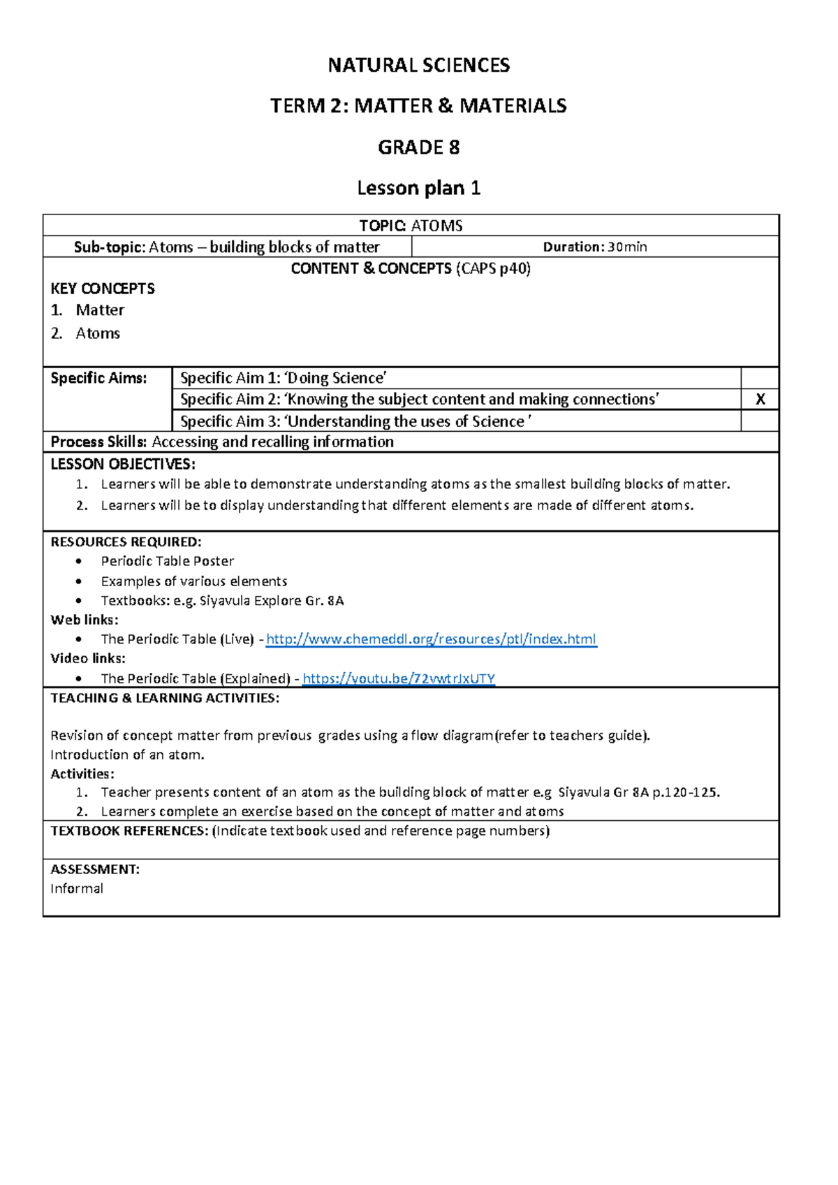 NS Grade 8 Worksheet AND Lesson- Atoms - NATURAL SCIENCES TERM 2 ...