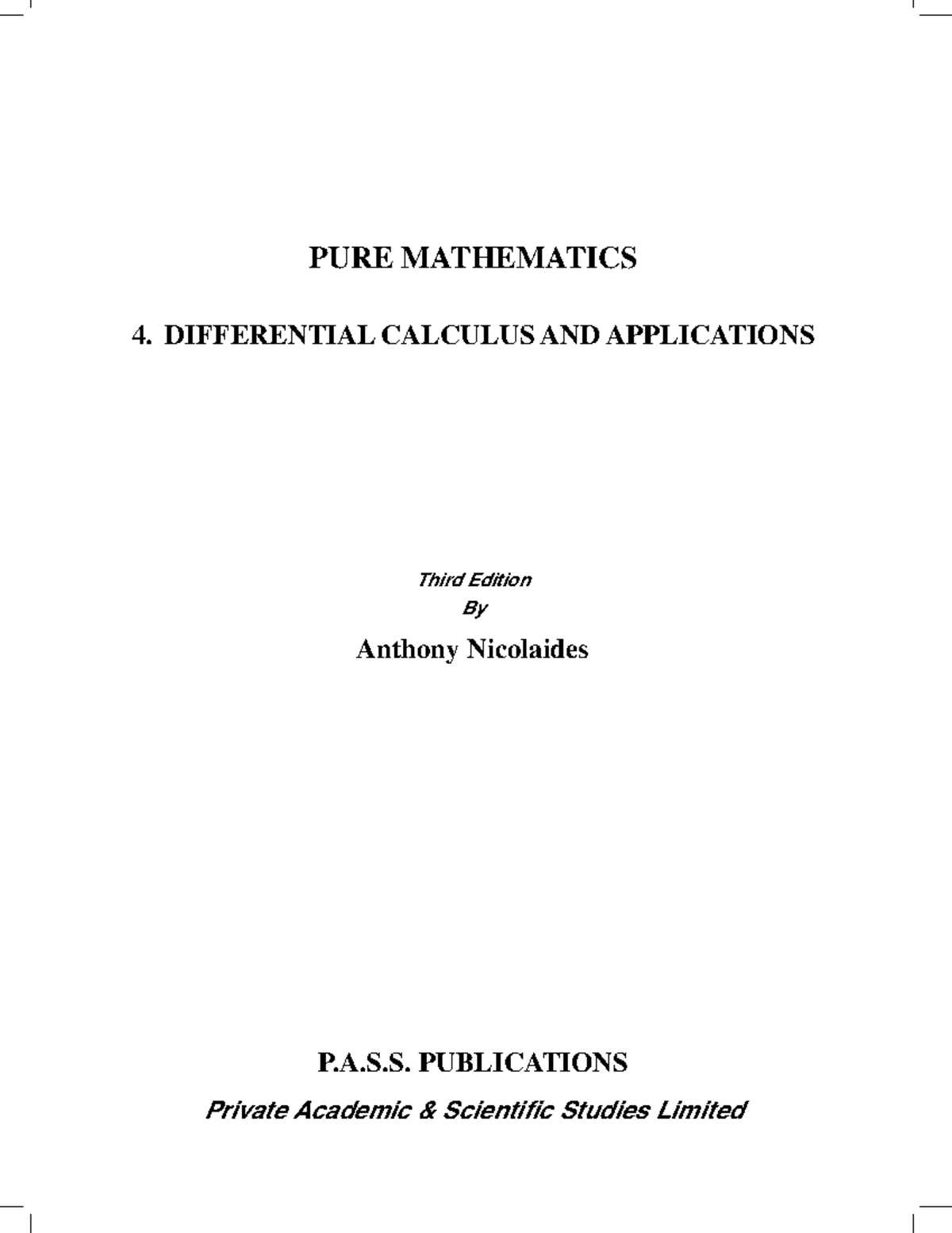 Pure mathematics 4: Differential calculus and applications notes - Studocu
