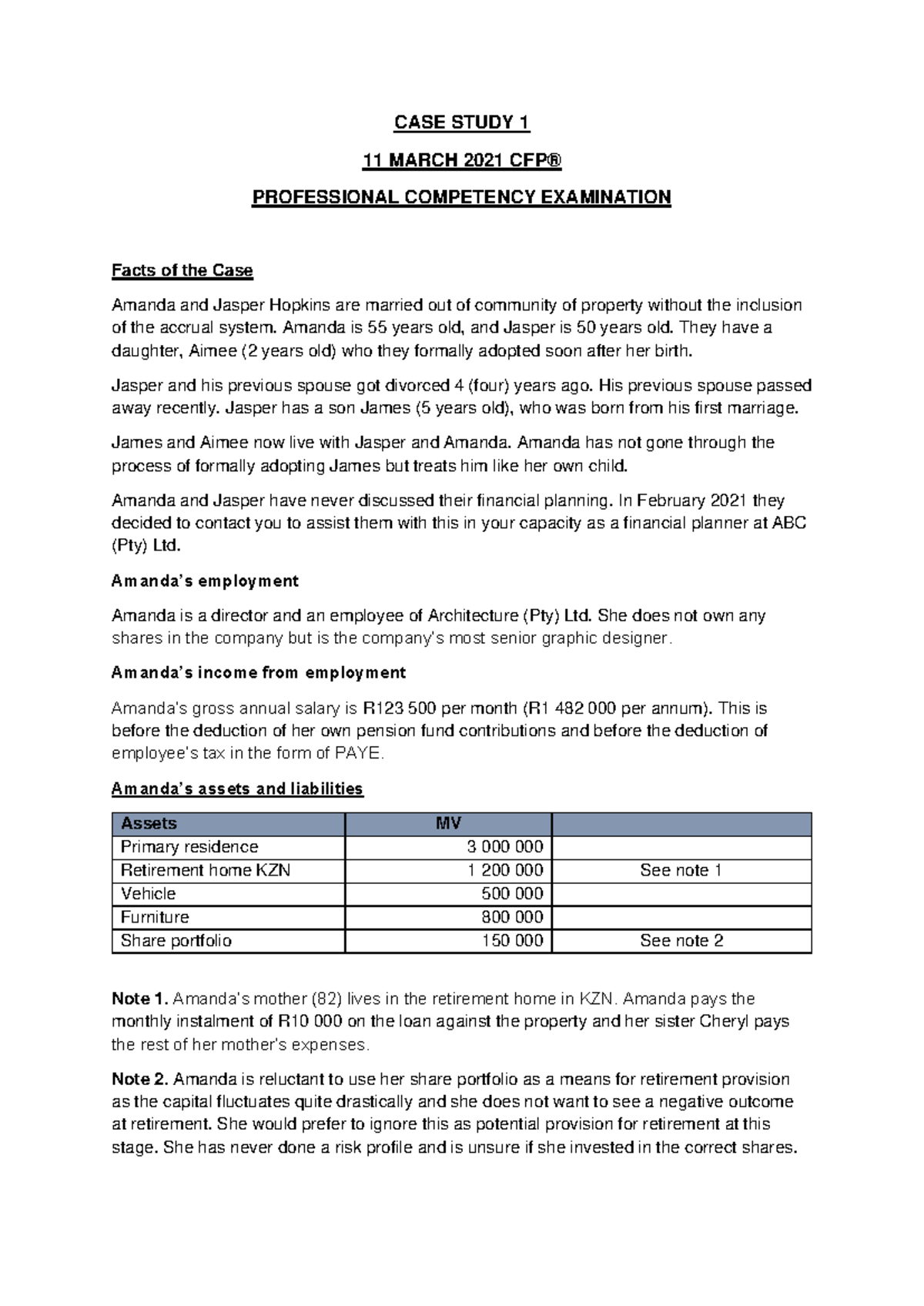 CFP CS1 - March 2021 - Professional Competency Case Study Analysis - Studocu