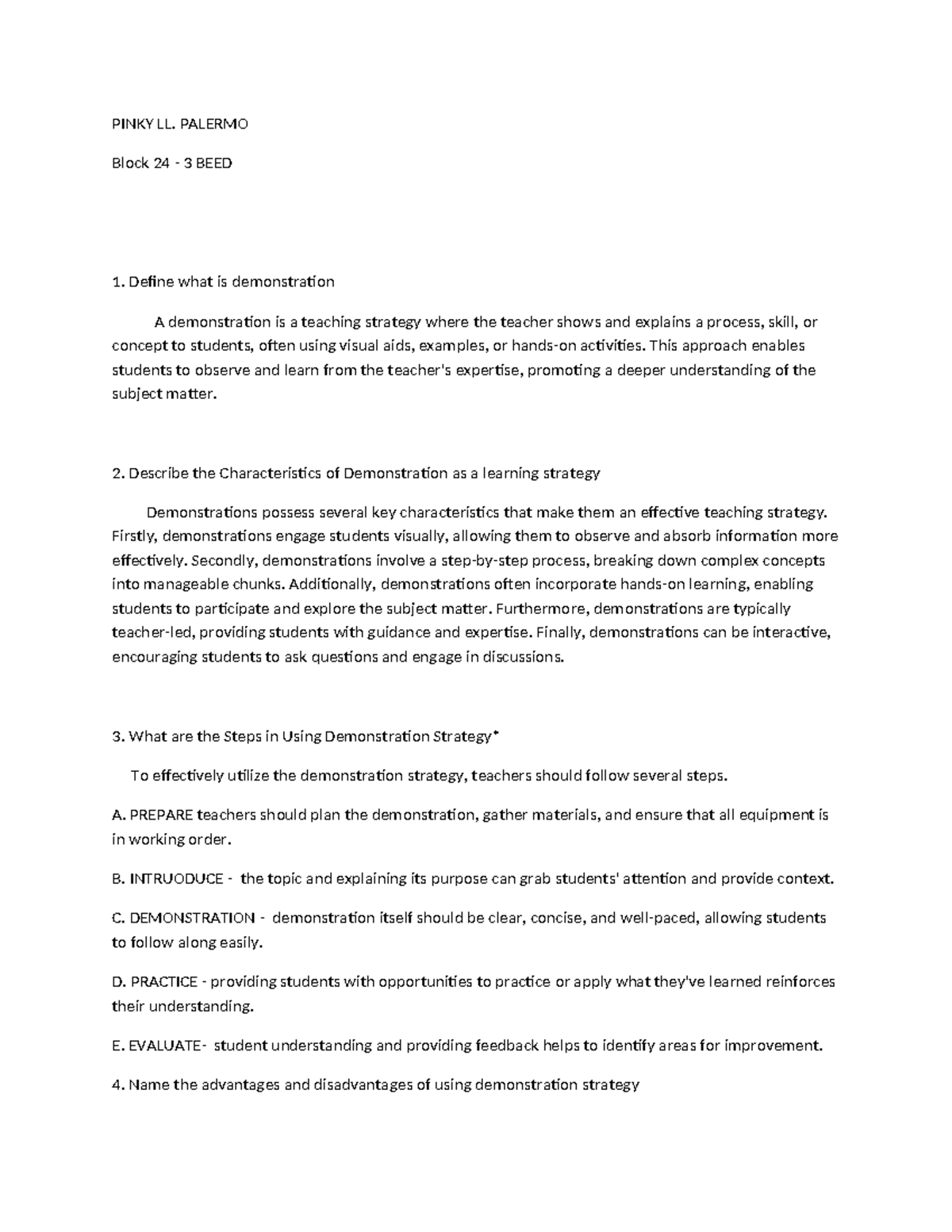 Demonstration Strategy in Teaching: MCPEH 3rd Year Insights - Studocu