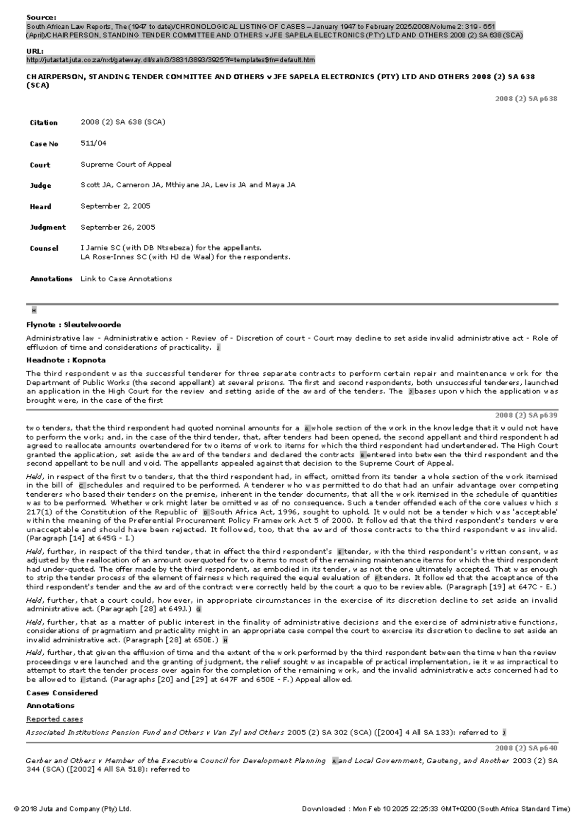 Chairperson, STC v JFE Sapela Electronics: Case Review 2008 (2) SA 638 ...
