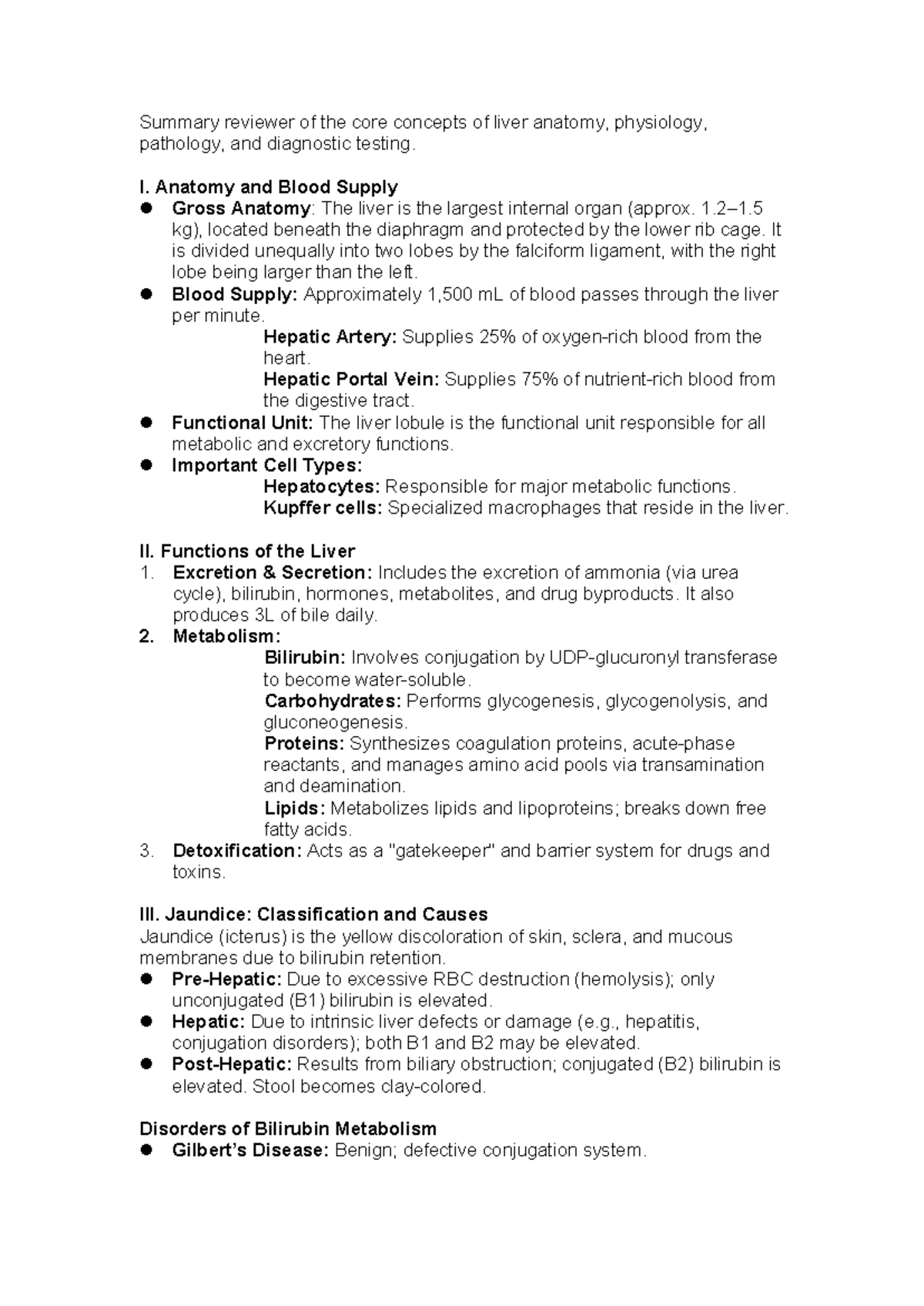 Liver Anatomy & Physiology Summary Review: Core Concepts - Studocu