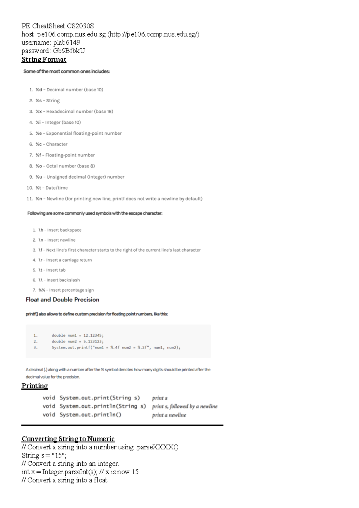 PE2 Cheat Sheet for CS2030S: String Manipulation & Lab Snippets - Studocu