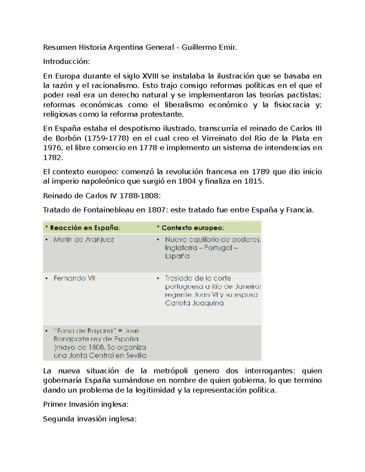 Resumen Historia Argentina General - Introducción: En Europa durante el ...