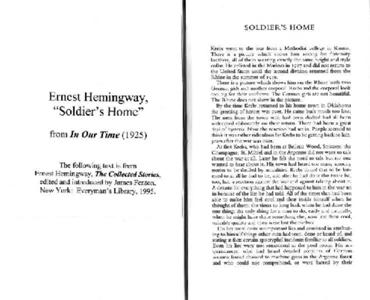HUM 202: Analysis of "Soldier's Home" by Ernest Hemingway - Studocu