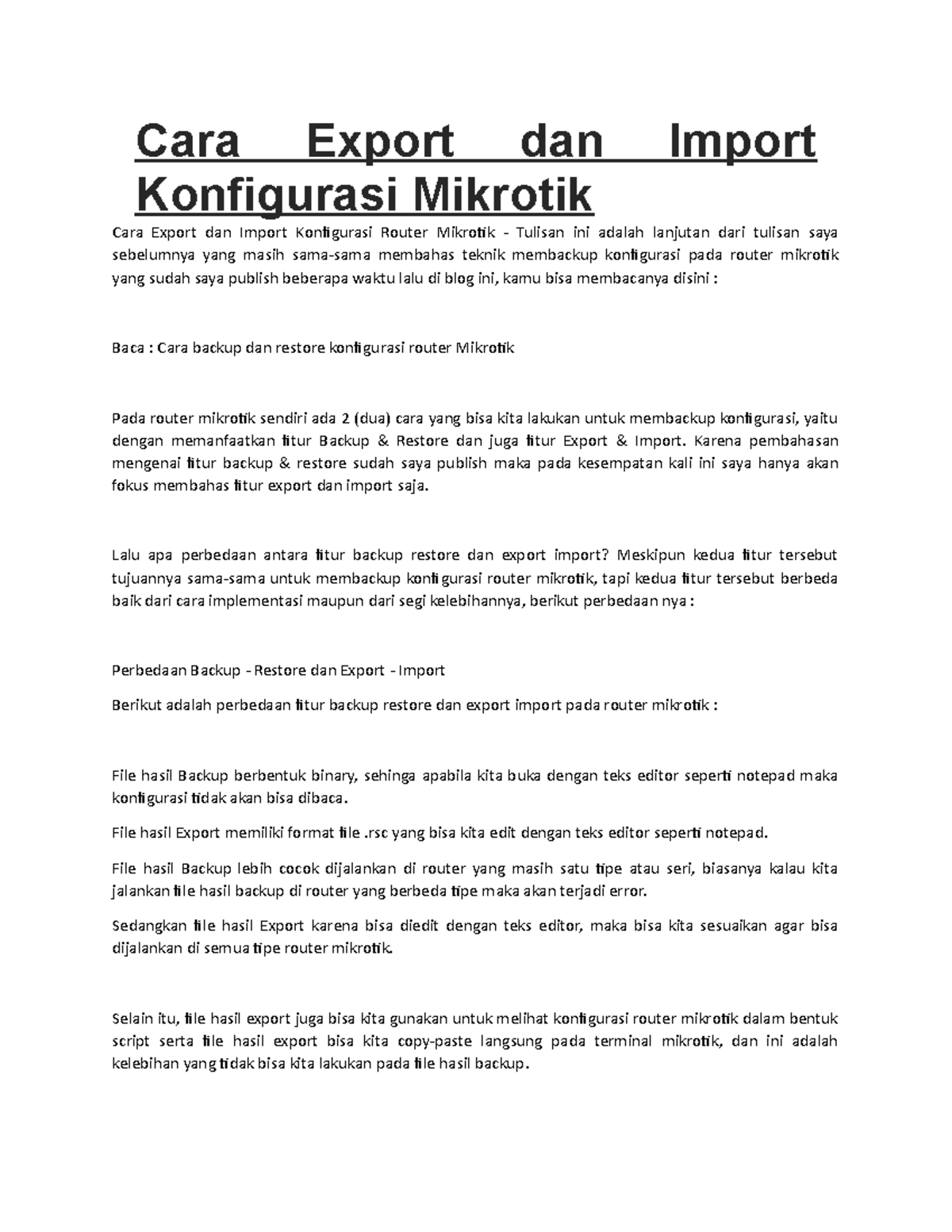 Cara Export dan Import Konfigurasi Mikrotik - Tutorial Lengkap - Studocu