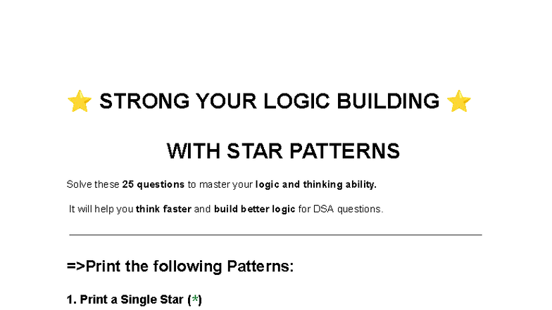 DSA 101: Mastering Logic with Star Patterns - 25 Exercises - Studocu