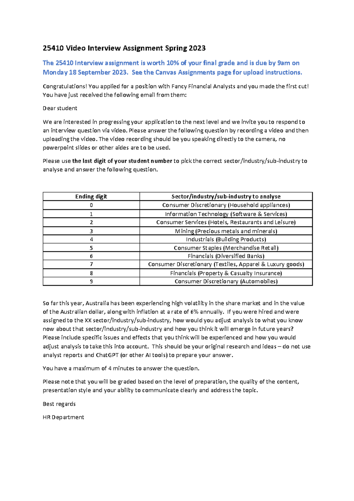 25410 Video Interview Assignment Instructions for Spring 2023 - Studocu