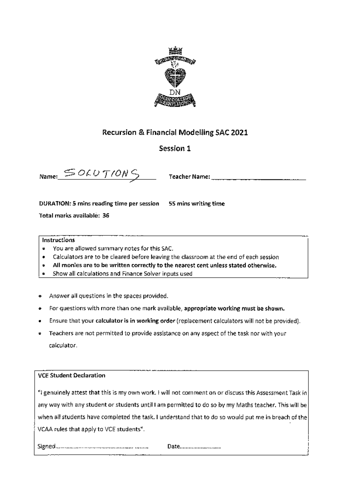 2021 SAC Solutions: Recursion Financial Modelling - General Math 3/4 ...