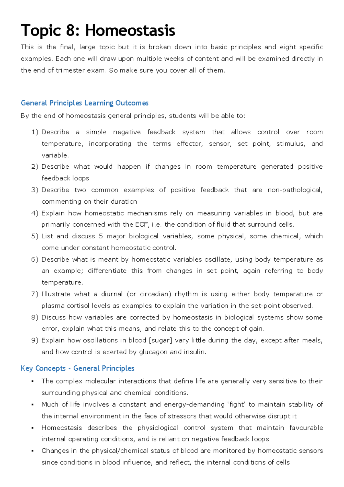 Topic 8: Homeostasis - Final Exam Practice Worksheets for Biology - Studocu