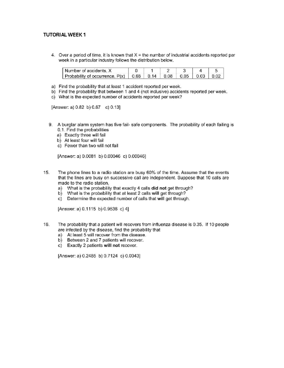 Tutorial STA408 Week 1: Probability Distributions and Analysis - Studocu