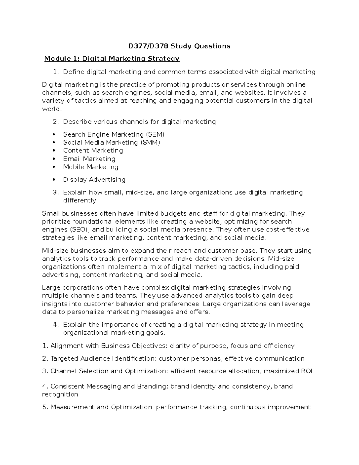 D377.D378 Digital Marketing Strategy Study Questions and Key Insights ...