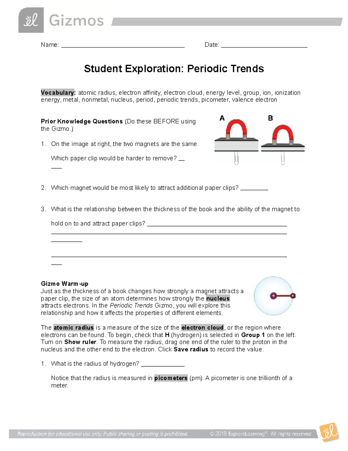 Periodic Trends Student Exploration (SE) Activities Guide - Studocu