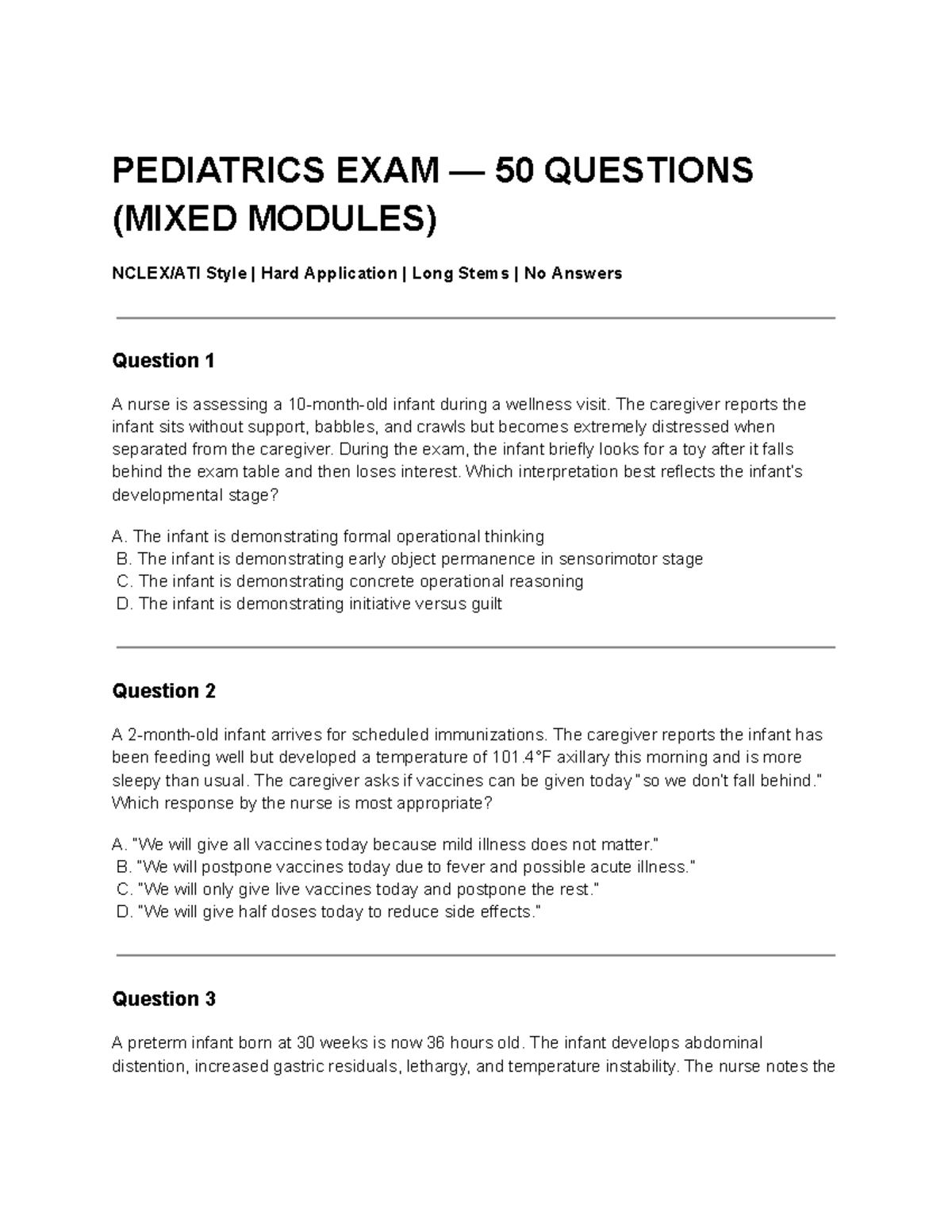 PEDIATRICS EXAM 1 PRACTICE: 50 QUESTIONS & ANSWERS - Studocu