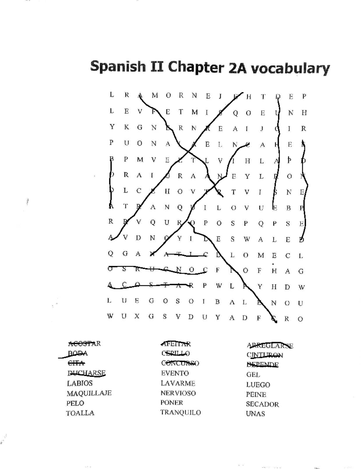 Spanish II Chapter 2A Vocabulary Wordsearch - Studocu