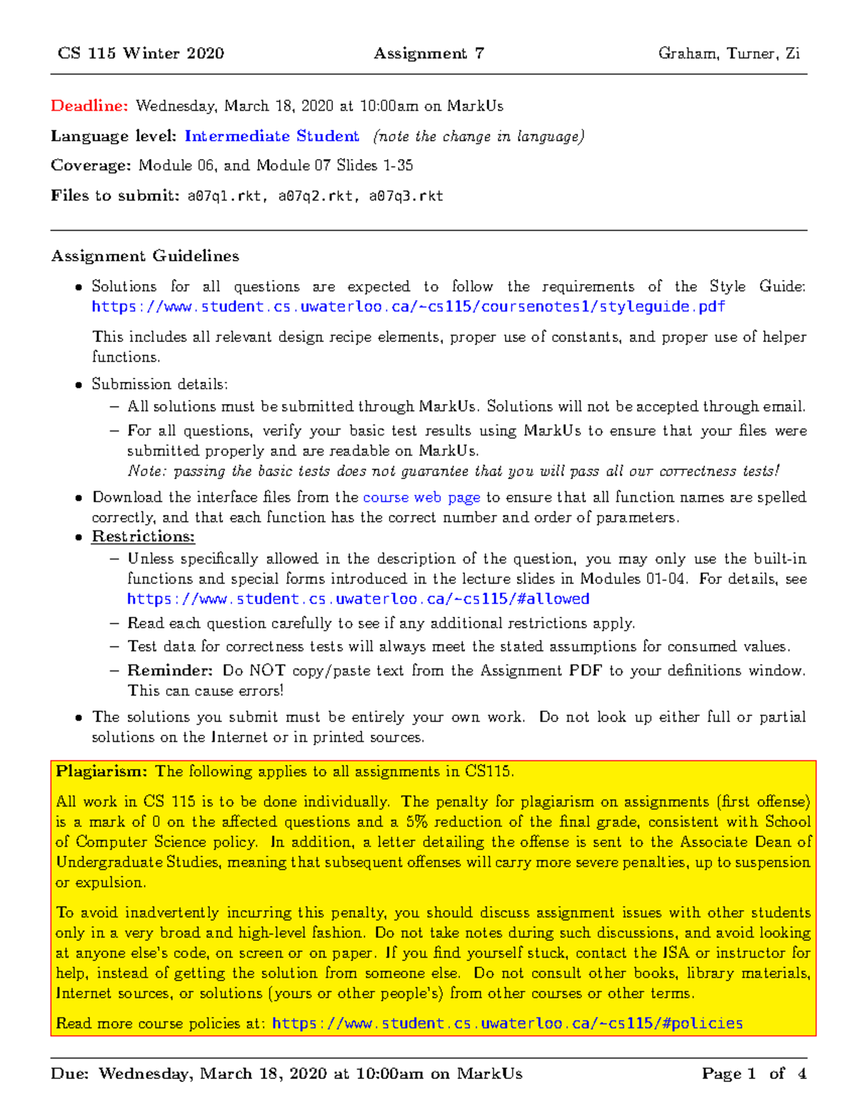 A07 - CS115 Assignment: Module 06 & 07 Coverage and Guidelines - Studocu