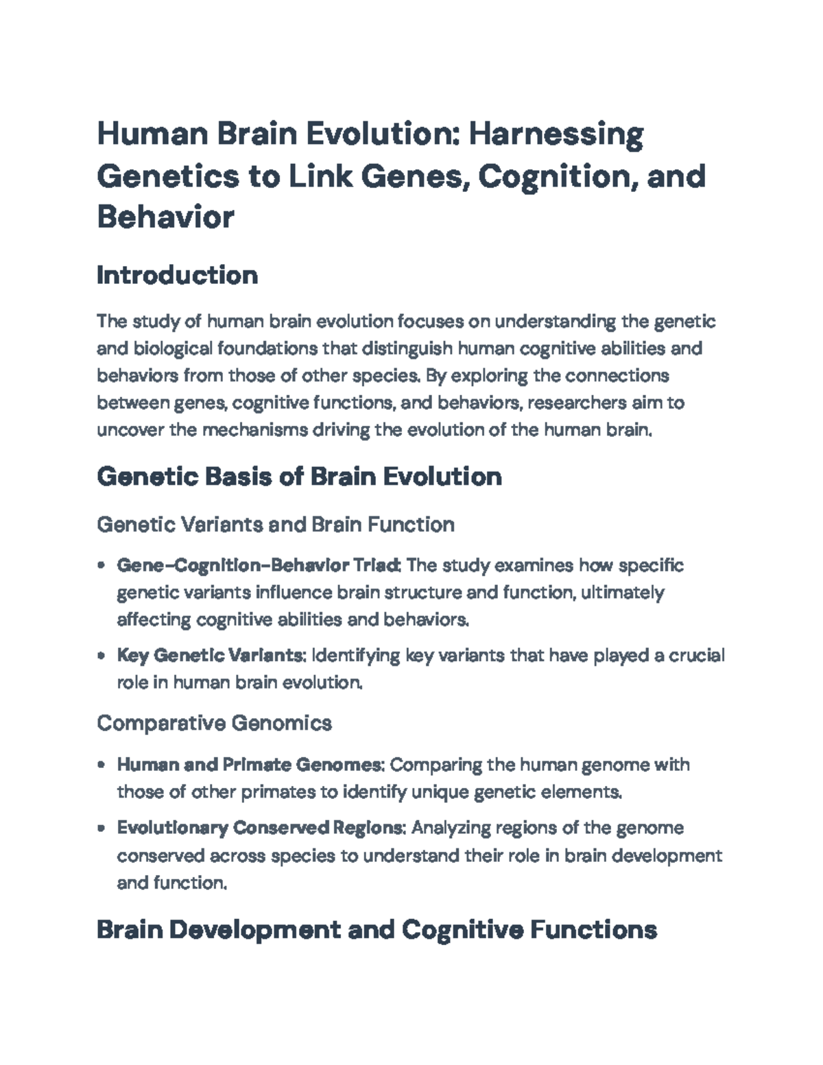 Human Brain Evolution: Genetics, Cognition, and Behavior Insights ...