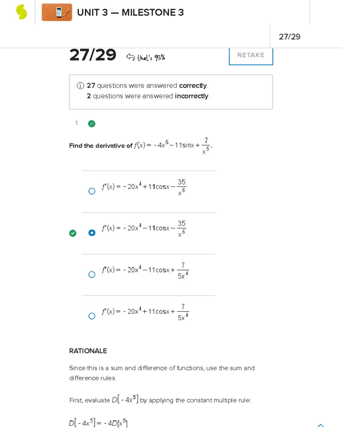 Calculus Unit 3 Milestone 3: Derivatives and Differentiability Concepts ...