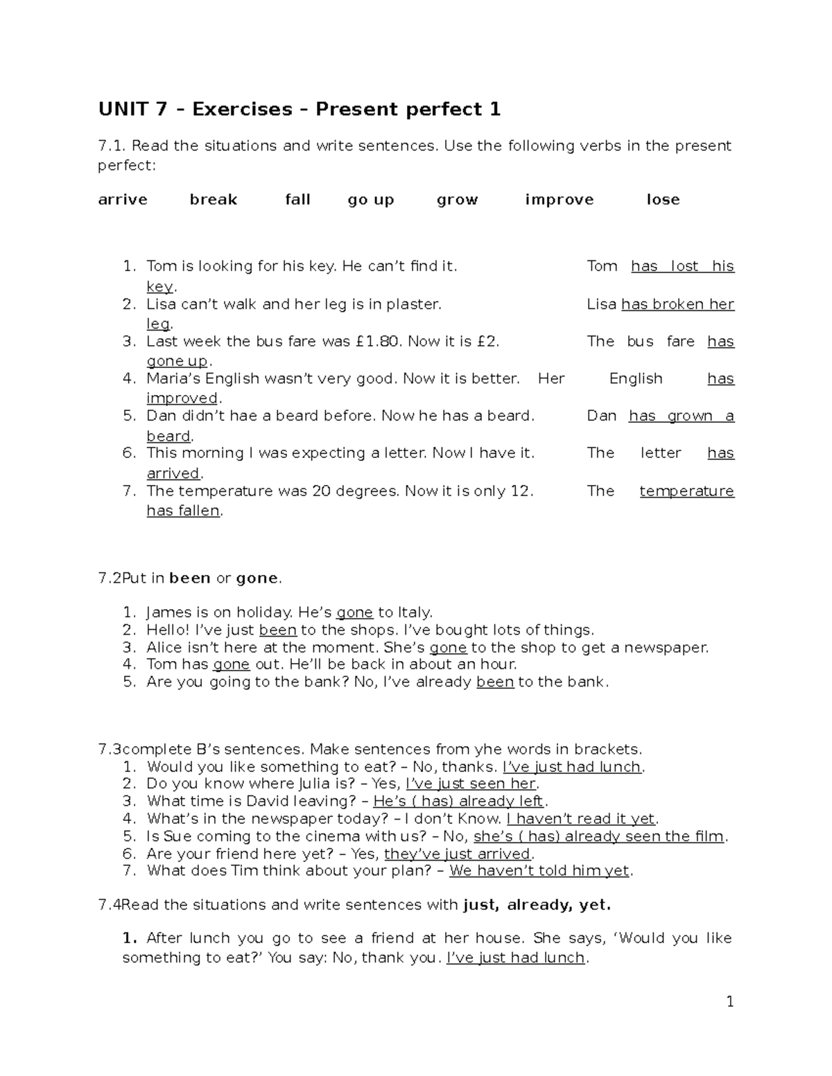 345326166 Unit 7-12 English Present Perfect Exercises - Studocu