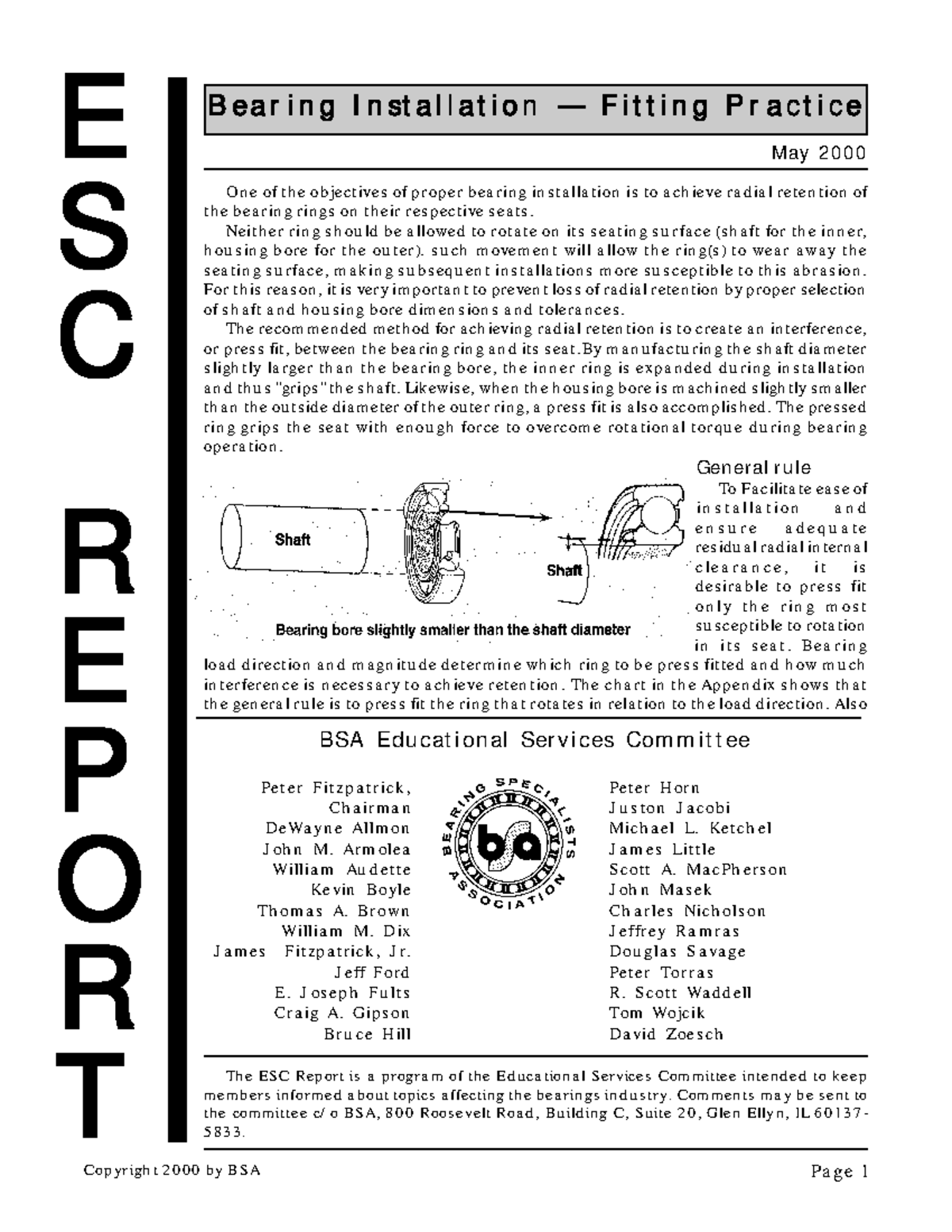 Bearing Installation Fitting Practice - ESC Report - Studocu