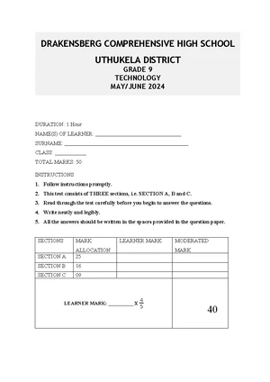Technology Grade 9 Controlled Test Term 2 2024 - DRAKENSBERG ...