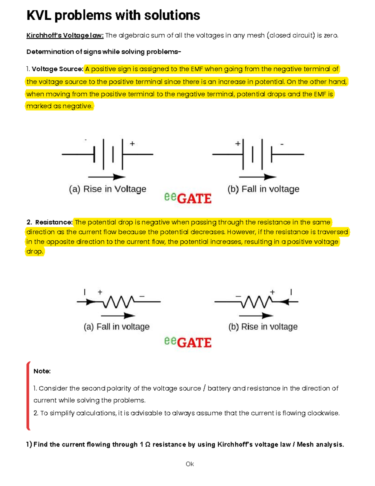 KVL Problems with Solutions: Mesh Analysis for EE GATE Exam - Studocu