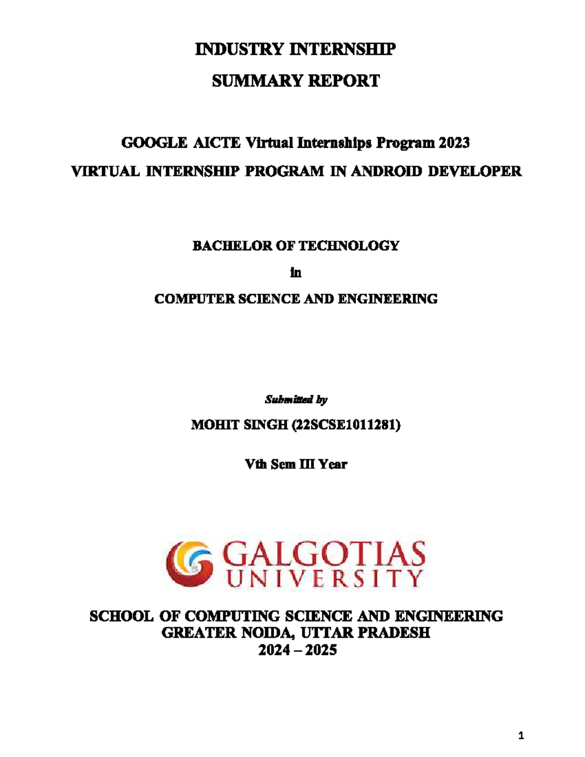 Internship report - INDUSTRY INTERNSHIP SUMMARY REPORT GOOGLE AICTE ...