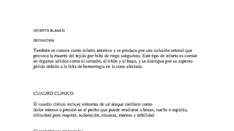 INFARTO BLANCO: DEFINICIÓN Y CUADRO CLÍNICO - ETR - Studocu