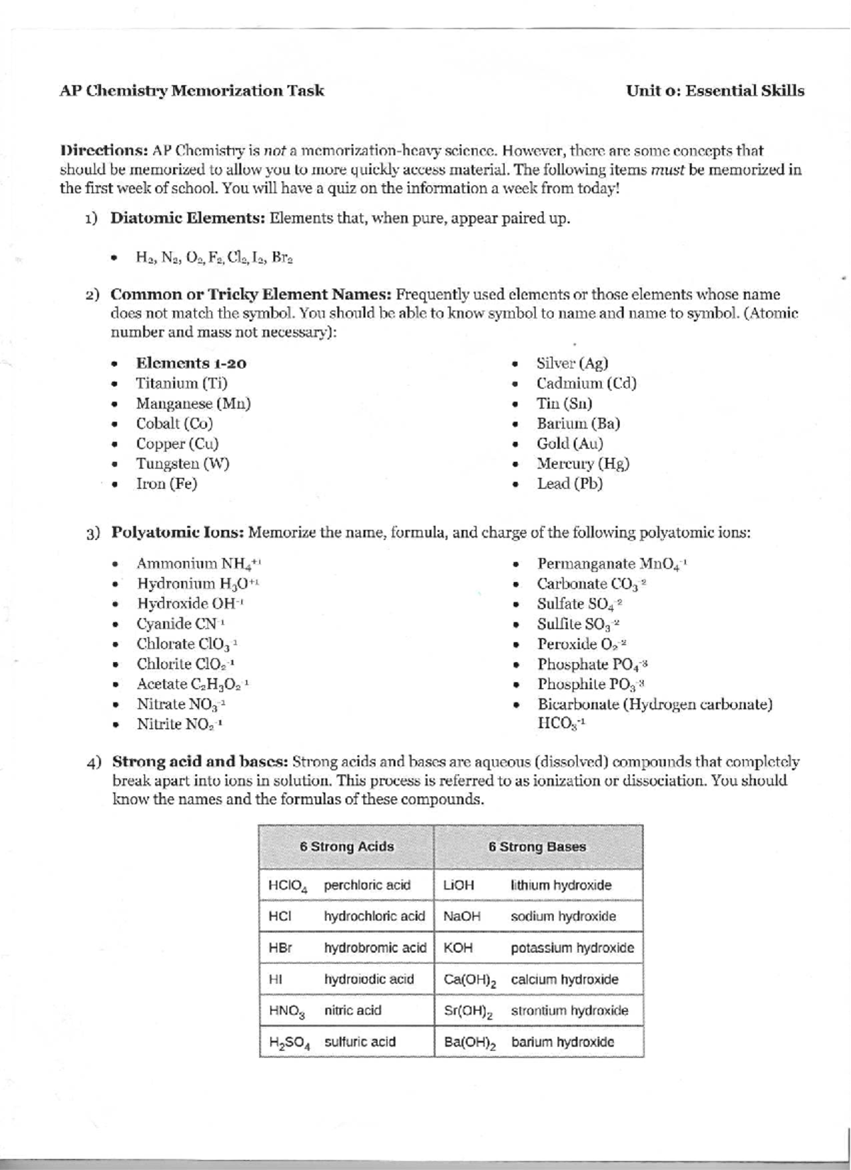 AP Chemistry (AP Chem) Quiz: Essential Memorization Skills - Studocu