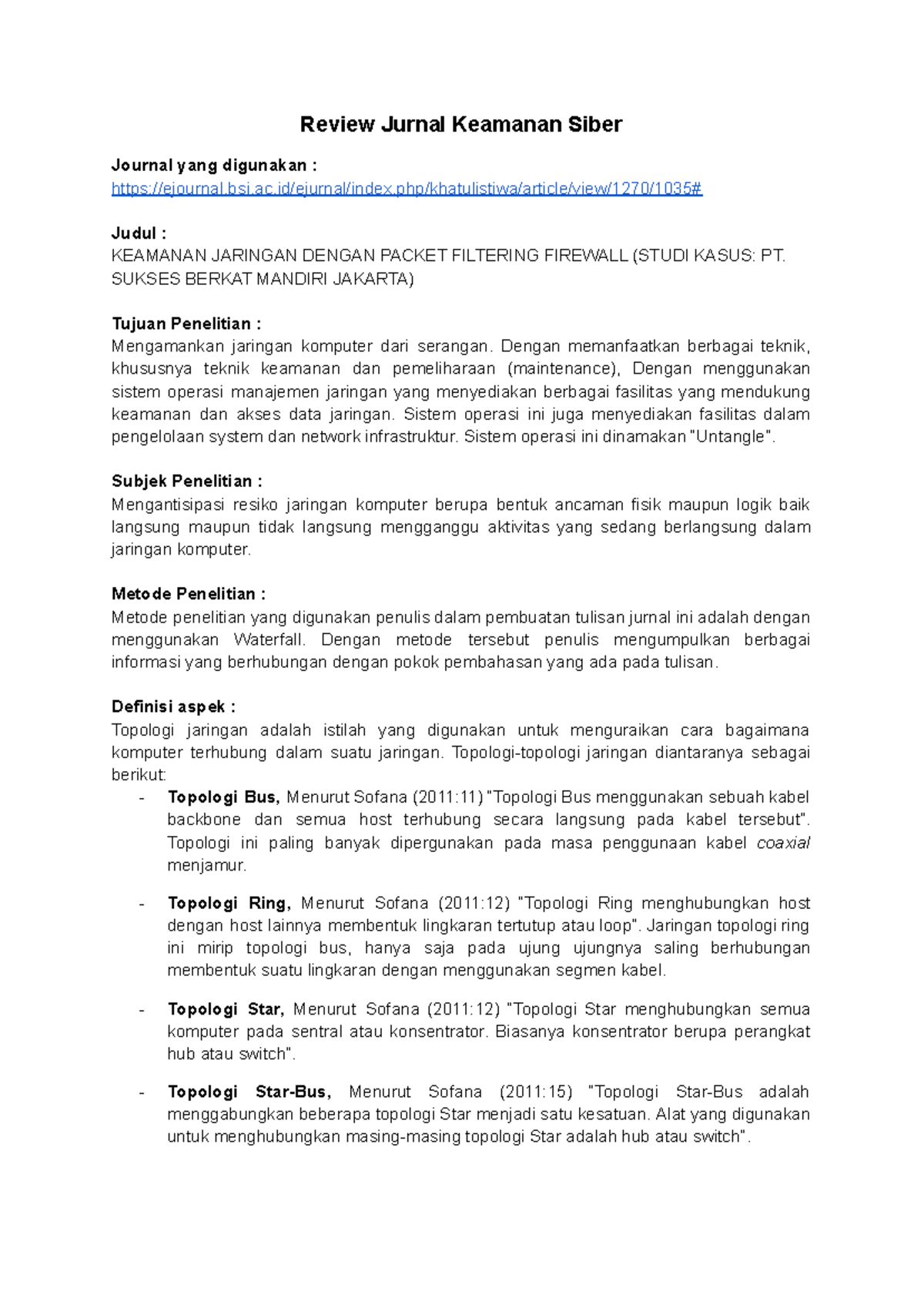 Jurnal Keamanan Jaringan: Analisis Packet Filtering Firewall (CS101 ...