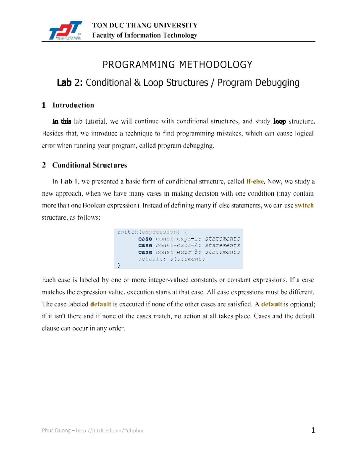 Phương pháp lập trình (501042) - lab2 - TOT TON DUC THANG UNIVERSITY HOC TON DÜC THANG Faculty ...
