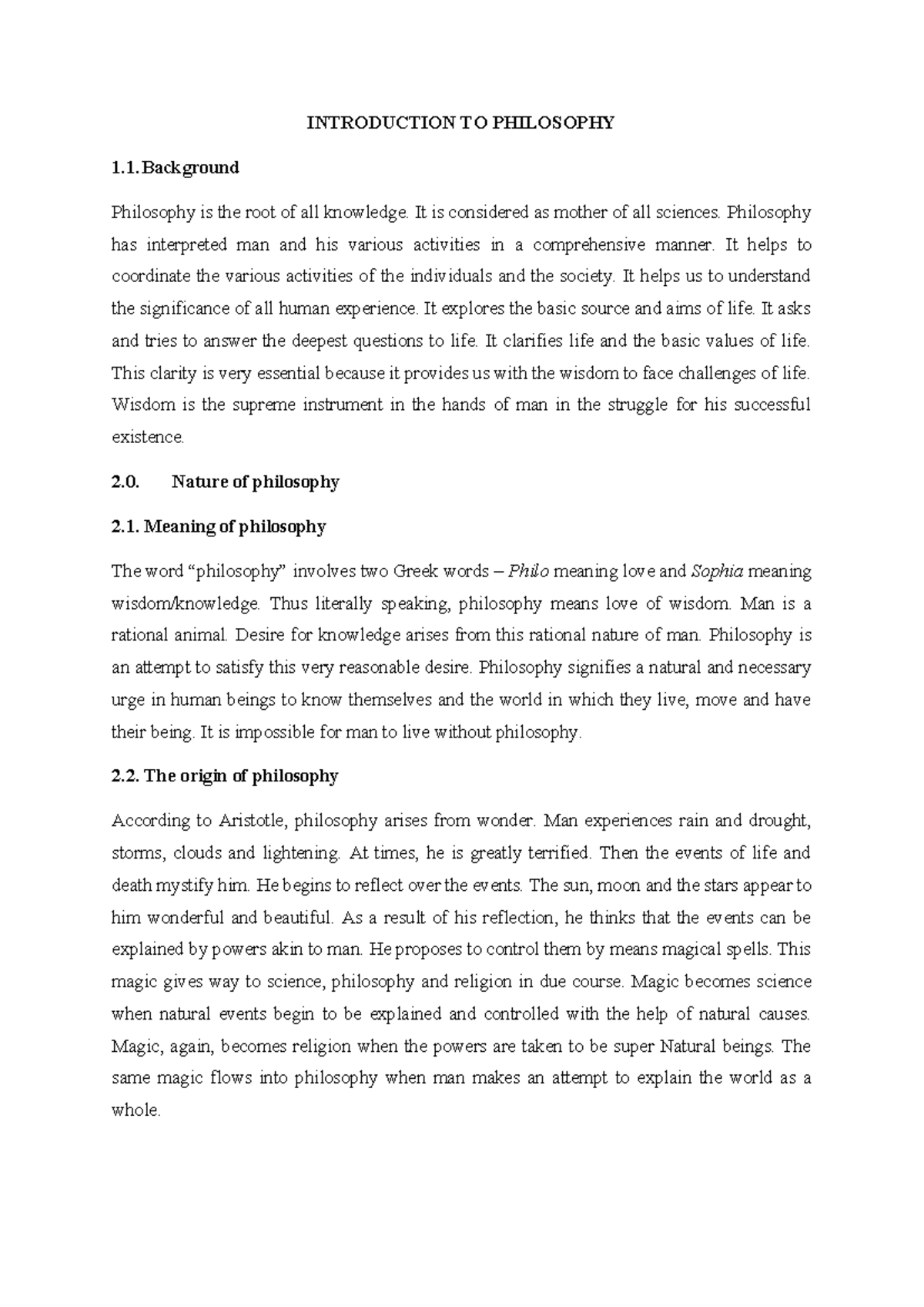 Introduction TO Philosophy Handout 2025 - INTRODUCTION TO PHILOSOPHY 1. ...