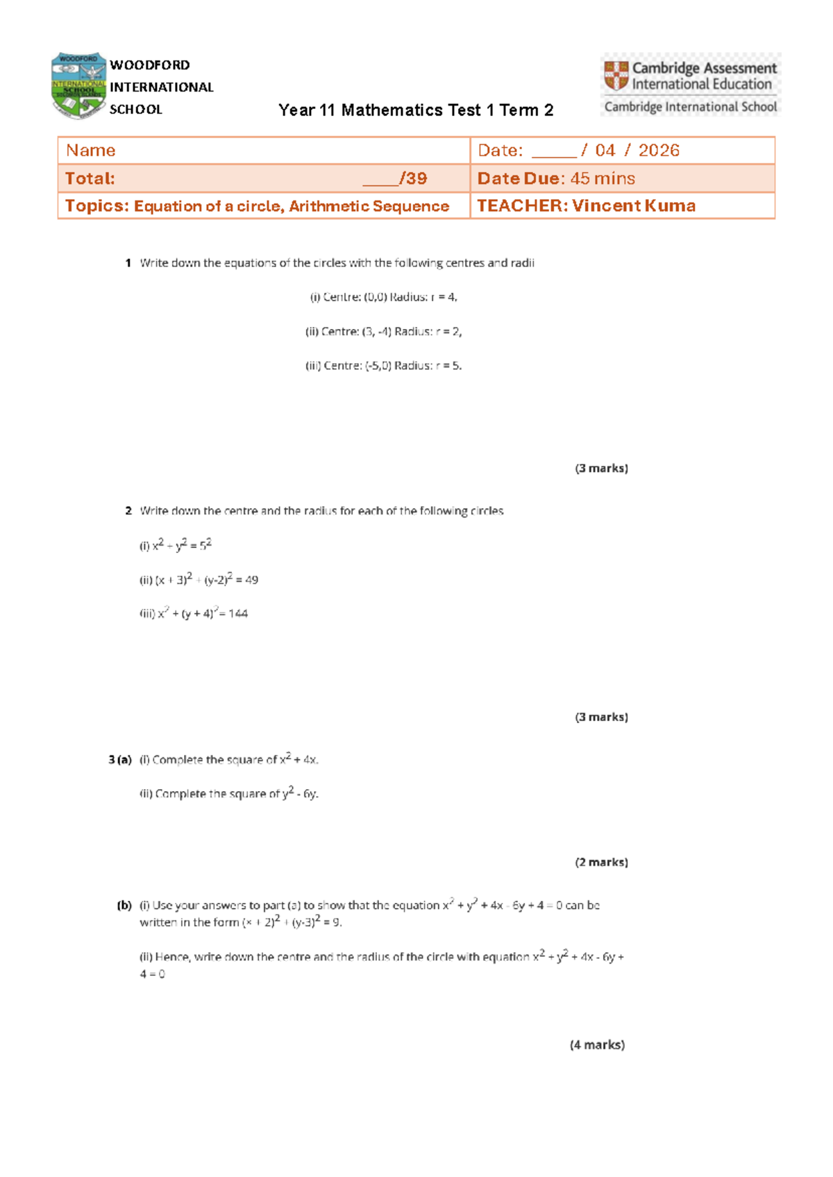 Year 11 SINF6 Test 1 Term 2 2026 - SINF6 Mathematics - Year 11 ...