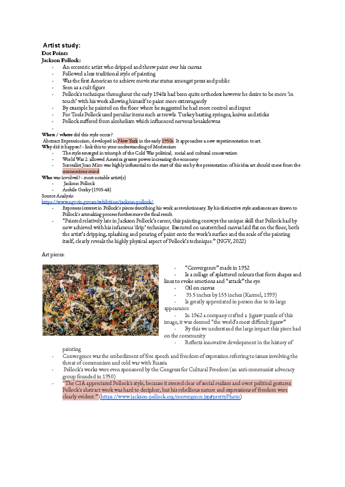 Artist Study: Modernism in Jackson Pollock's Work - Studocu