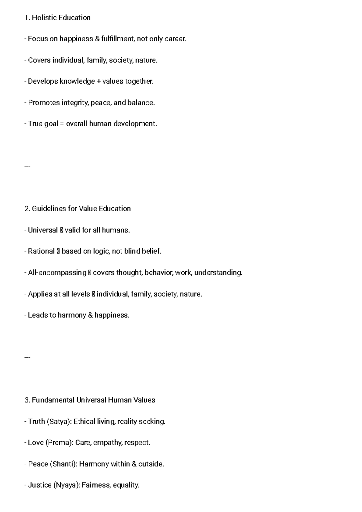 UHV 101: Key Concepts in Holistic Education and Value Development - Studocu