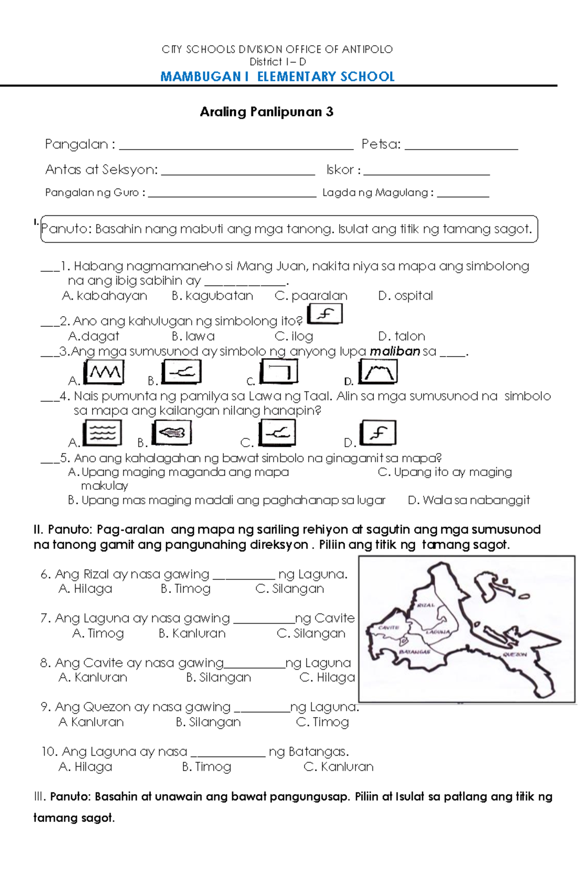 AP 3 Diagnostic TEST - CITY SCHOOLS DIVISION OFFICE OF ANTIPOLO ...