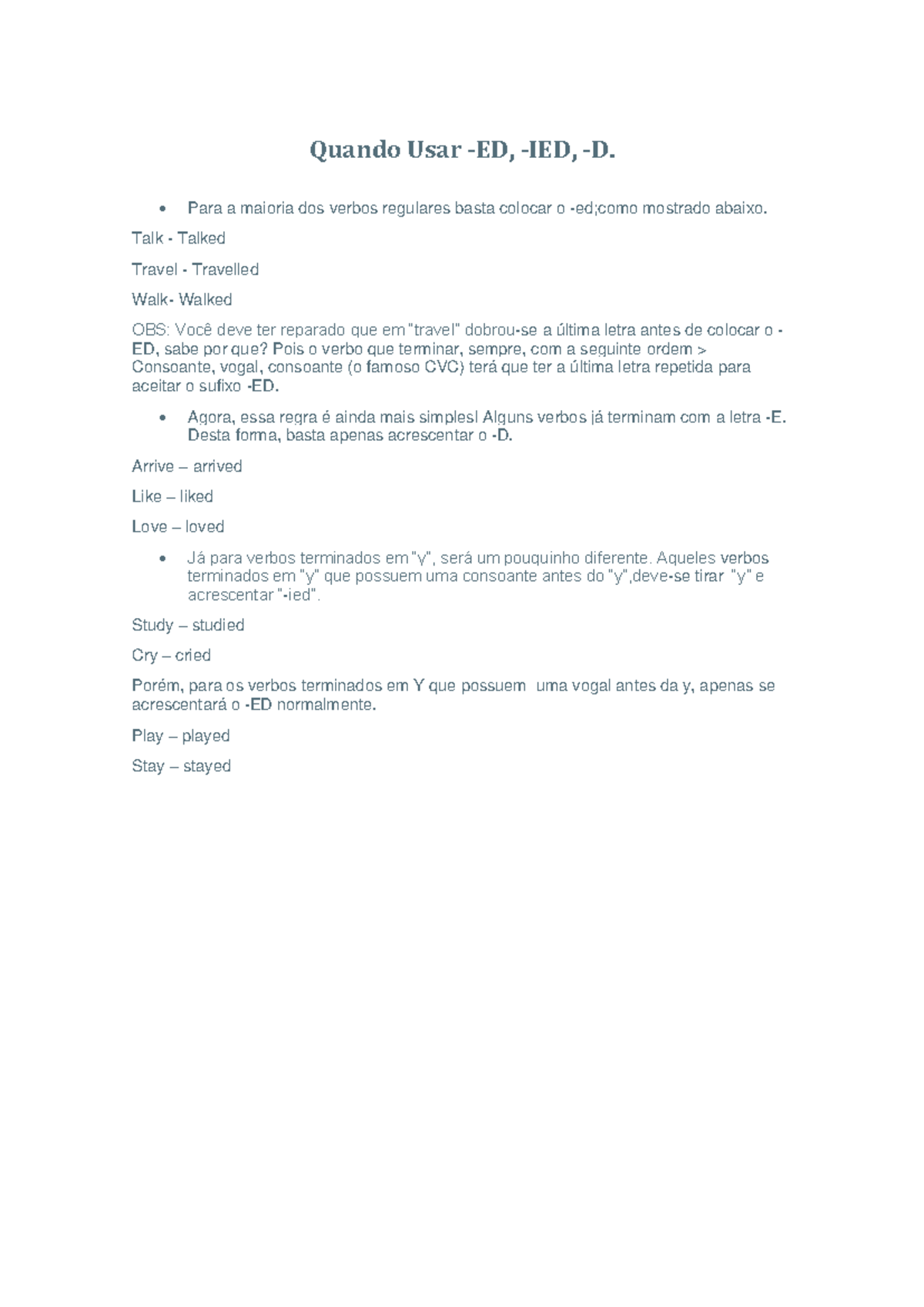 Quando e Como Usar -ED, -IED, -D em Inglês - Studocu