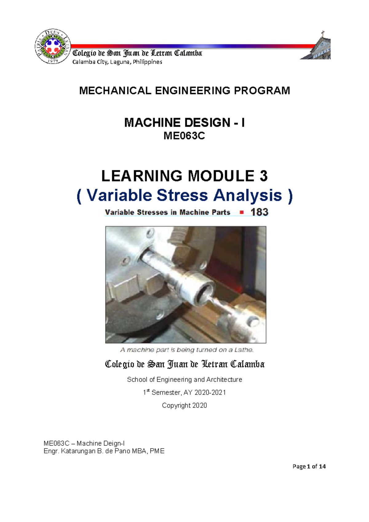 ME063C - Learning Module 3: Variable Stress Analysis Overview - Studocu